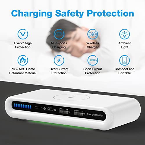 USB C Fast Charger, 4 in 1 30W Charging Station for Multiple Devices, Wireless Charger for Samsung Galaxy Phone, Watch/iPhone 14/13/12/11 Series, 3 Ports USB Hub with 7 Color Ambient Light