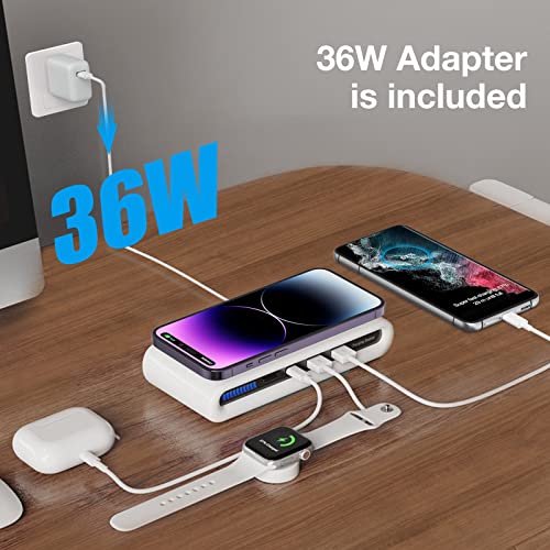 USB C Fast Charger, 4 in 1 30W Charging Station for Multiple Devices, Wireless Charger for Samsung Galaxy Phone, Watch/iPhone 14/13/12/11 Series, 3 Ports USB Hub with 7 Color Ambient Light