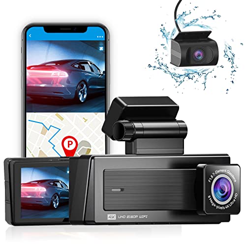 V6D Dash Cam Front and Rear,4K+1080P Dual Dash Camera for Cars,Built-in WiFi GPS Car Camera,3.18-inch Display Dashcam,170° Wide Angle Dashboard Camera Recorder, Night Vision, Parking Monitor