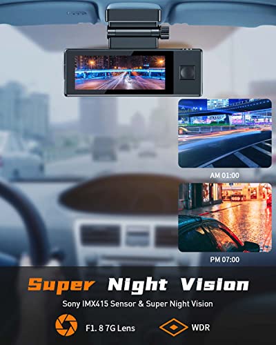 V6D Dash Cam Front and Rear,4K+1080P Dual Dash Camera for Cars,Built-in WiFi GPS Car Camera,3.18-inch Display Dashcam,170° Wide Angle Dashboard Camera Recorder, Night Vision, Parking Monitor