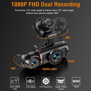 Dual Dash Cam Front and Inside FHD 1080P Dash Camera for Cars, Dashcams for Cars with Infrared Night Vision, 170° Wide Angle Car Camera Driving Recorder for Taxi, Accident Record, Loop Recording