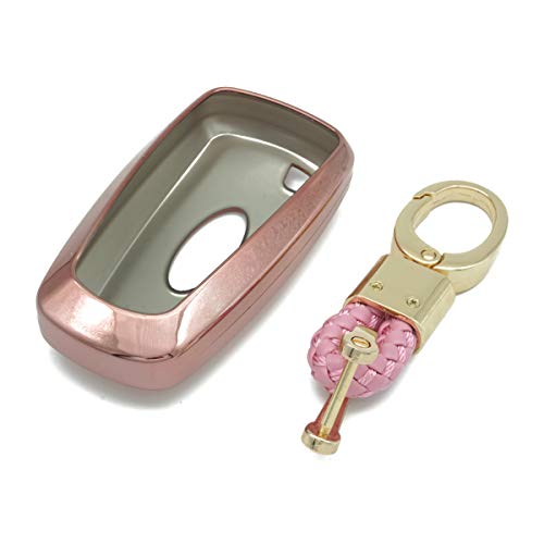 Royalfox(TM) 3 4 5 Buttons TPU Smart keyless Entry Remote Key Fob case Cover Keychain for 2017 2018 2019 2020 Ford Mustang Explorer Edge Fusion Mondeo F150 F250 F350 F450 F550 (Pink)