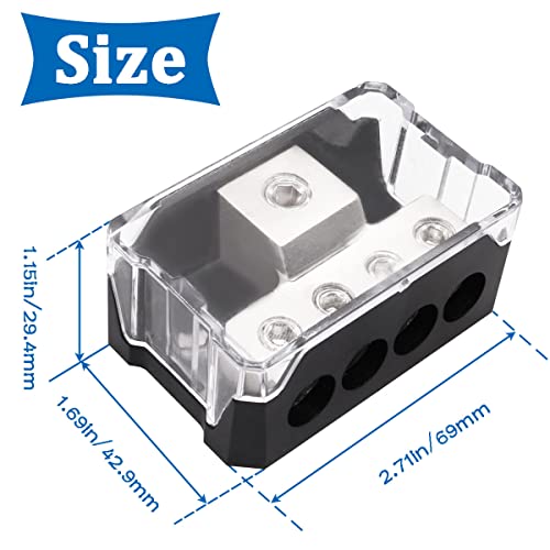 Seamaka 2PCS 4 Way Power Distribution Block,0/2/4 AWG Gauge in 4/8/10 Gauge Out,Amp Distribution Connecting Block for Car Audio Splitter O-072-2PCS