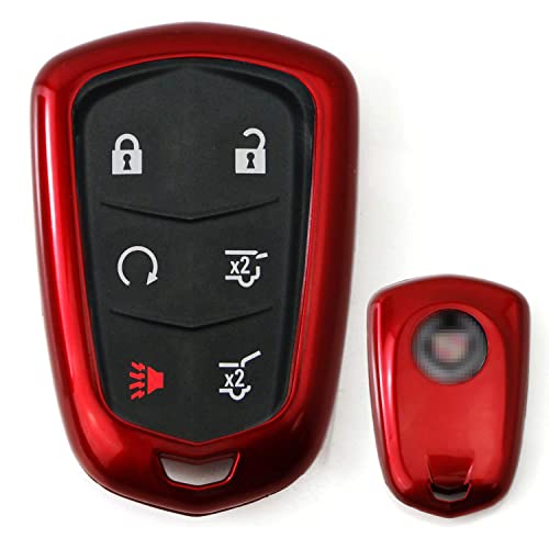 iJDMTOY Exact Fit Glossy Red Smart Key Fob Shell Cover Compatible With 2015-up Cadillac ATS CTS CT6 ELR XTS XT5 SRX Escalade (Please verify your actual key before buying)