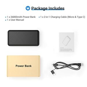 26800mAh Power Bank 2 Outputs&2 Inputs Portable Charger Ultra-High Capacity Battery Pack with 2 in 1 Cable External Battery Power Bank for iPhone iPad Samsung Pixel Camera Switch Fans Flashlighs