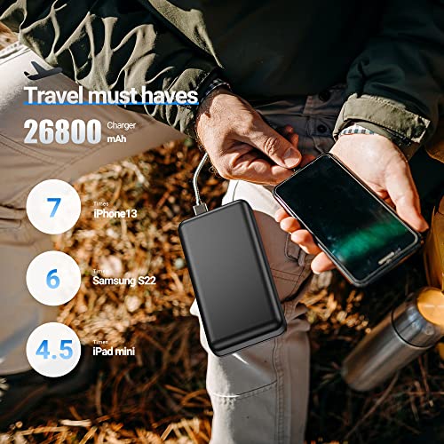 26800mAh Power Bank 2 Outputs&2 Inputs Portable Charger Ultra-High Capacity Battery Pack with 2 in 1 Cable External Battery Power Bank for iPhone iPad Samsung Pixel Camera Switch Fans Flashlighs