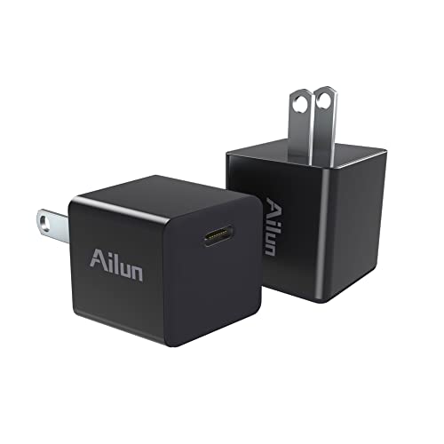 Ailun 2Pack 20W USB C Power Adapter,PD Port Thumb Wall Charger Block Fast Charge Compatible with iPhone 14/14 Pro/13/13 Pro/12/12 Pro/12 Mini/11,Galaxy,Pixel 4/3,iPad Pro (Cable Not Included) Black