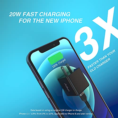 Ailun 2Pack 20W USB C Power Adapter,PD Port Thumb Wall Charger Block Fast Charge Compatible with iPhone 14/14 Pro/13/13 Pro/12/12 Pro/12 Mini/11,Galaxy,Pixel 4/3,iPad Pro (Cable Not Included) Black