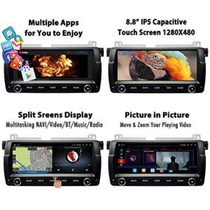 Android 12 Car Stereo CarPlay Multimedia for BMW E46 1998-2006,Rover 75,MG ZT,Android Auto Navigation Head Unit Radio 8.8" Touch Screen,DSP Octa Core 4G+128G,Optical Out/BT/WiFi/4G/FastBoot/SWC/Knobs