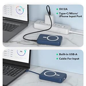 Wireless Portable Charger with Built in Cables,10000mAh Magnetic Power Bank Mini Battery Pack,4 Output 4 Input LED Display USB-C for iPhone 14/13/12/11/X Pro Max/Pro/Mini/Plus Android (Blue)