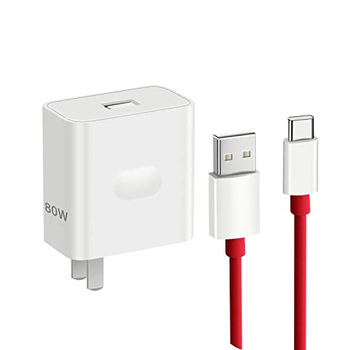 Super vooc 80W [11V/7.3A] for OnePlus11 11pro 10pro, Warp Charger 65w for 9Pro 9R 9 8T with 6.6ft USB A-to-C Warp Charging Cable