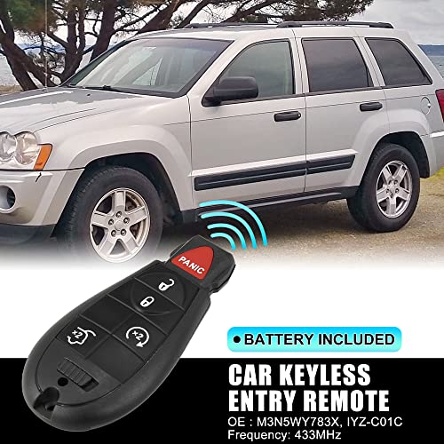 X AUTOHAUX 2pcs 433Mhz Keyless Entry Remote Car Key Fob for Jeep Grand Cherokee 2008-2010 for Commander 2008 2009 2010 5 Buttons with Door Key M3N5WY783X