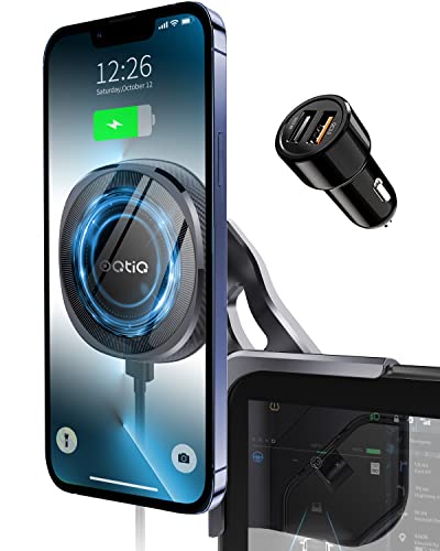 OQTIQ Wireless Car Mount Charger for Tesla Model 3 / Y Magnetic Phone Holder Fast Charging Cooling Fan Magnet Charger Compatible with Mag Safe Cases, for iPhone 14 13 12 Series (with QC 3.0 Adapter)