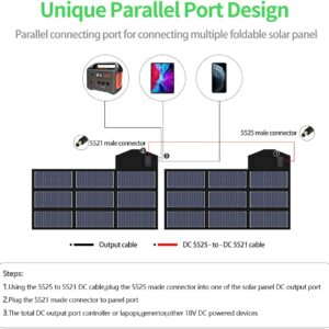 X-DRAGON 70W Monocrystalline Foldable Solar Panel (5V USB with Solar IQ + 18V DC+ Parallel Port) Water Resistant Charger for Portable Generator,car Battery,Cellphone, Tablet,and More (18V 70W)