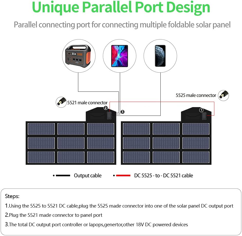 X-DRAGON 70W Monocrystalline Foldable Solar Panel (5V USB with Solar IQ + 18V DC+ Parallel Port) Water Resistant Charger for Portable Generator,car Battery,Cellphone, Tablet,and More (18V 70W)