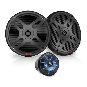 pyle 6.5” dual marine speakers kit – waterproof-rated w/amplified bluetooth remote control receiver for powersport vehicles, ip65 marine grade rating, 600 watt max power plmrkt8, black