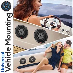 Pyle 6.5'' Dual Marine Speakers Kit - Waterproof-Rated w/Amplified Bluetooth Remote Control Receiver for Powersport Vehicles, IP65 Marine Grade Rating, 600 Watt Max Power PLMRKT8, Black