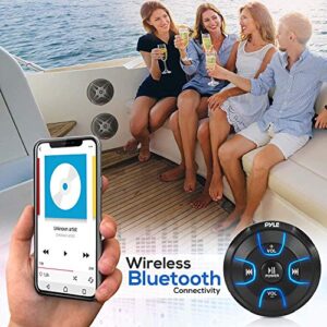 Pyle 6.5'' Dual Marine Speakers Kit - Waterproof-Rated w/Amplified Bluetooth Remote Control Receiver for Powersport Vehicles, IP65 Marine Grade Rating, 600 Watt Max Power PLMRKT8, Black