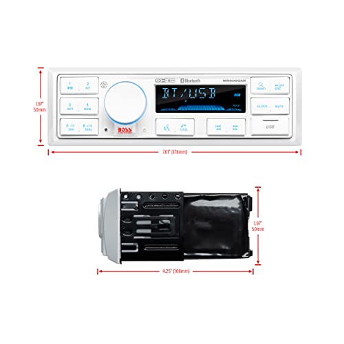 BOSS Audio Systems MR500UAB Marine Radio Receiver – Bluetooth Audio Streaming and Hands-Free Calling, USB Port, Weatherproof, Digital Media MP3 Player, No CD Player, AM/FM Radio Receiver