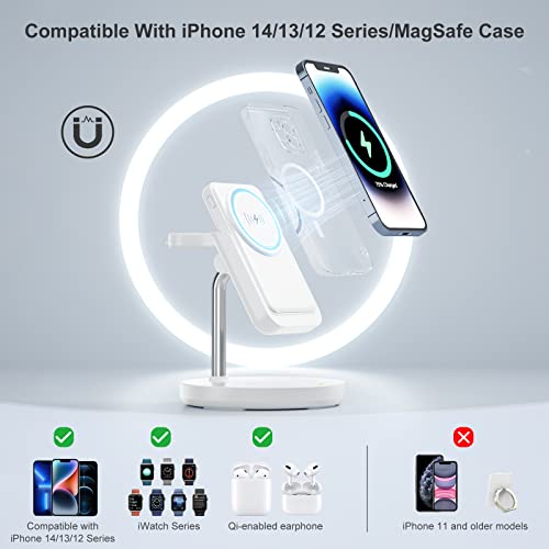 Mag Safe Wireless Charging Station - 4 in 1 Magnetic Charger Stand, Detachable Battery Pack for MagSafe Charging Station with PD 20W Adapter for Apple iPhone 14 13 12 Pro Max Mini Plus, iWatch, Airpod