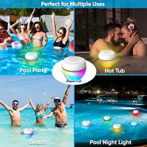 Pyle Floating Pool Speaker w/Lights Show, Waterproof Bluetooth Speaker, IP68, Crystal Clear Sound Quality, Surround Stereo Sound, Wireless 50 ft Range, for Shower, Hot Tub, Beach, Travel (White)