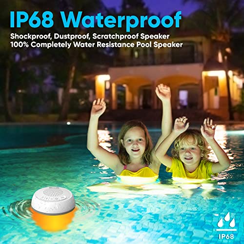 Pyle Floating Pool Speaker w/Lights Show, Waterproof Bluetooth Speaker, IP68, Crystal Clear Sound Quality, Surround Stereo Sound, Wireless 50 ft Range, for Shower, Hot Tub, Beach, Travel (White)