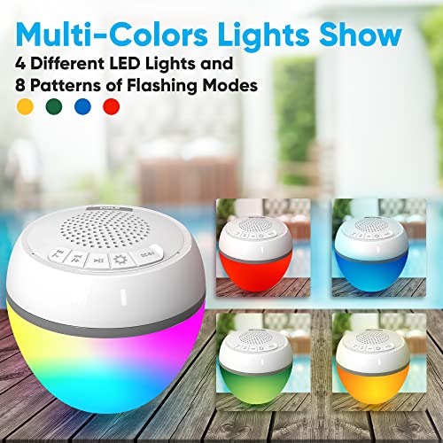 Pyle Floating Pool Speaker w/Lights Show, Waterproof Bluetooth Speaker, IP68, Crystal Clear Sound Quality, Surround Stereo Sound, Wireless 50 ft Range, for Shower, Hot Tub, Beach, Travel (White)