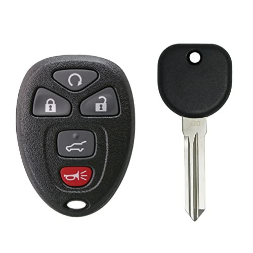 Keyless2Go Replacement for New Keyless Entry 5 Button Remote Start Car Key Fob for Select Vehicles with New Uncut Transponder Ignition Car Key Circle Plus B111