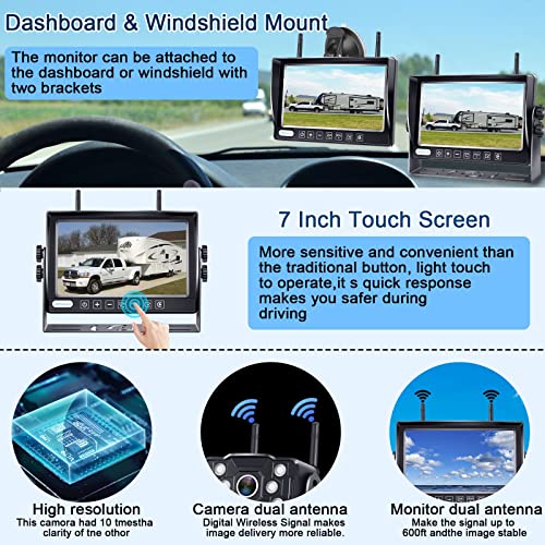 LeeKooLuu RV Backup Camera Wireless HD 1080P 7 Inch Recorder DVR Monitor Touch Key Screen Four Channel Adapter for Furrion Pre-Wired RV Rear View System Waterproof Night Vision 2022 Latest Version LK5