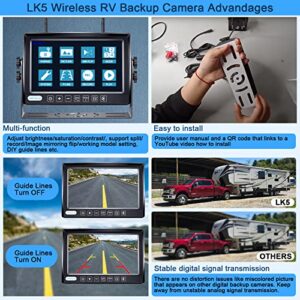 LeeKooLuu RV Backup Camera Wireless HD 1080P 7 Inch Recorder DVR Monitor Touch Key Screen Four Channel Adapter for Furrion Pre-Wired RV Rear View System Waterproof Night Vision 2022 Latest Version LK5