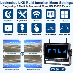 LeeKooLuu RV Backup Camera Wireless HD 1080P 7 Inch Recorder DVR Monitor Touch Key Screen Four Channel Adapter for Furrion Pre-Wired RV Rear View System Waterproof Night Vision 2022 Latest Version LK5