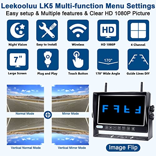 LeeKooLuu RV Backup Camera Wireless HD 1080P 7 Inch Recorder DVR Monitor Touch Key Screen Four Channel Adapter for Furrion Pre-Wired RV Rear View System Waterproof Night Vision 2022 Latest Version LK5