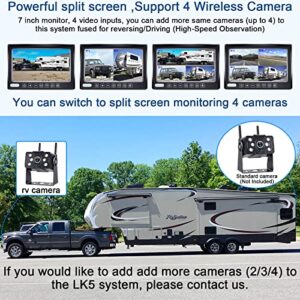 LeeKooLuu RV Backup Camera Wireless HD 1080P 7 Inch Recorder DVR Monitor Touch Key Screen Four Channel Adapter for Furrion Pre-Wired RV Rear View System Waterproof Night Vision 2022 Latest Version LK5