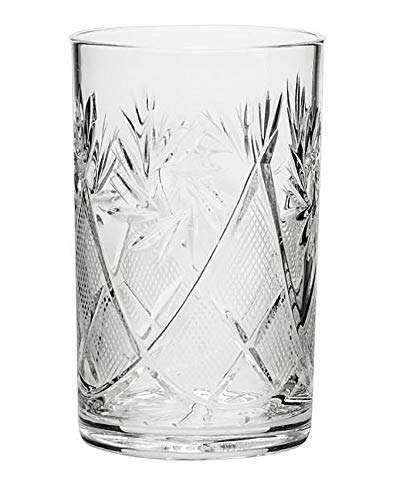 World Gifts Cut Crystal Drinking Glass for Hot/Cold Beverage Fits Russian Metal Glass Holder Podstakannik - USSR Soviet Glassware - 8.5 oz