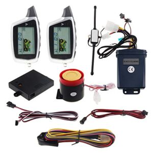 easyguard em212 2 way motorcycle alarm system with lcd pager display rechargeable transmitter built in shock sensor & microwave sensor detecting dc12v