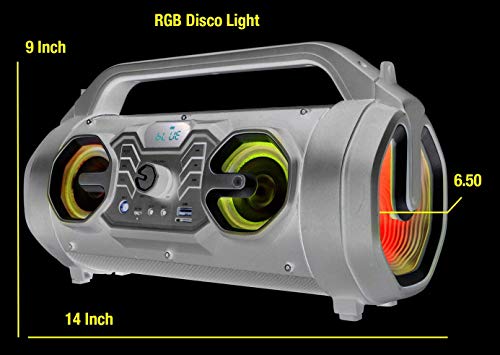 Boytone BT-16S Portable Bluetooth Boombox Speaker, Indoor/Outdoor, 25W, Loud Sound, Deeper Bass, EQ, 5" Subwoofer, 2 x 3 Tweeter, FM, 9H Playtime, USB, Micro SD, AUX, Microphone, Recording, LED Light