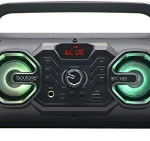 Boytone BT-16S Portable Bluetooth Boombox Speaker, Indoor/Outdoor, 25W, Loud Sound, Deeper Bass, EQ, 5" Subwoofer, 2 x 3 Tweeter, FM, 9H Playtime, USB, Micro SD, AUX, Microphone, Recording, LED Light