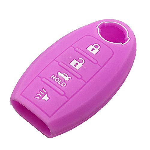 LemSa 2Pcs 4 Buttons Key Fob Rubber Cover Case Remote Keyless Silicone Protector Bag Holder Compatible with Nissan Altima Maxima Murano Armada Gt-r Sentra Altima Rogue Pathfinder, Black+Purple