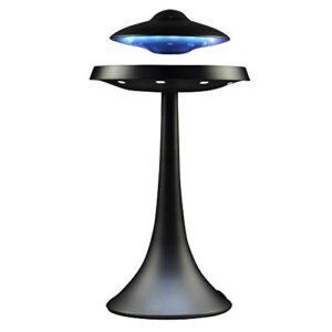 levitating floating speaker, magnetic ufo bluetooth speaker v4.0 , led lamp bluetooth speaker with 5w stereo sound , wireless charge, 360 degree rotation , for home /office decor ,unique gifts(black)