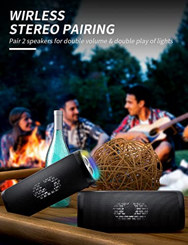 Ortizan M9 Extra BASS Wireless Bluetooth Portable Speaker, Powerful IPX7 Waterproof Outdoor Bluetooth Speaker, 30 Hours Battery, Dynamic LED Light, Wireless Stereo Pairing for Home, Party, Travel