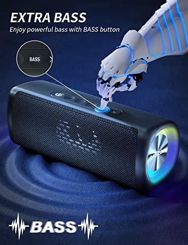 Ortizan M9 Extra BASS Wireless Bluetooth Portable Speaker, Powerful IPX7 Waterproof Outdoor Bluetooth Speaker, 30 Hours Battery, Dynamic LED Light, Wireless Stereo Pairing for Home, Party, Travel