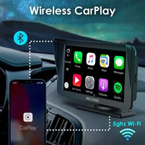 RexingUSA W1 Multimedia Receiver - 7” HD Touch Screen Wireless Carplay Android Auto, Bluetooth, WiFi, Auto Connect, Backup Camera, FM Transmitter, Portable Car Stereo