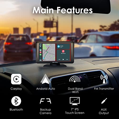 RexingUSA W1 Multimedia Receiver - 7” HD Touch Screen Wireless Carplay Android Auto, Bluetooth, WiFi, Auto Connect, Backup Camera, FM Transmitter, Portable Car Stereo