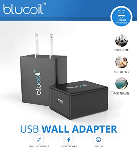 Blucoil USB Universal Wall Charger with 5V 1000mA Output Power, USB 2.0 Port, Over Current Protection for Portable Headphone and Amplifiers, Other Electronic Devices (Model No. KA25-0501000US)