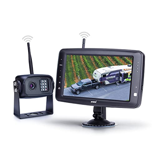 Wireless Backup Camera System with 7 inch Splitscreen, Waterproof Wireless Rear View Camera with Night Vision, Support add 2nd Wireless Reversing Camera for Trailer, RV, Trucks, Horse-Trailer, etc