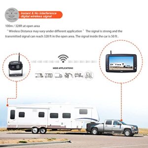 Wireless Backup Camera System with 7 inch Splitscreen, Waterproof Wireless Rear View Camera with Night Vision, Support add 2nd Wireless Reversing Camera for Trailer, RV, Trucks, Horse-Trailer, etc