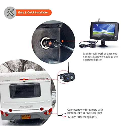 Wireless Backup Camera System with 7 inch Splitscreen, Waterproof Wireless Rear View Camera with Night Vision, Support add 2nd Wireless Reversing Camera for Trailer, RV, Trucks, Horse-Trailer, etc