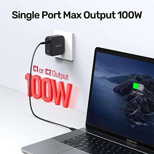 Unitek USB C Fast Charger - 100W PD Gan Block Charge Ultra Small 4 Port Wireless Type C & USB A Wall Charger Compact Travel Power Adapter Super Quick for Ipad iPhone Samsung MacBook Laptop