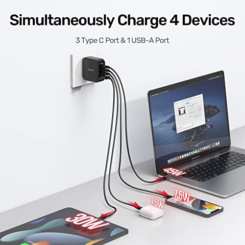 Unitek USB C Fast Charger - 100W PD Gan Block Charge Ultra Small 4 Port Wireless Type C & USB A Wall Charger Compact Travel Power Adapter Super Quick for Ipad iPhone Samsung MacBook Laptop