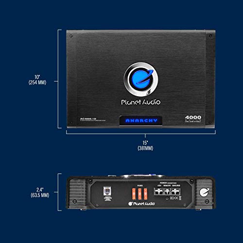 Planet Audio AC4000.1D Anarchy Series Car Audio Amplifier - 4000 High Output, Class D, Monoblock, 1 Ohm Stable, Low Level Inputs, Low Pass Crossover, Hook Up To Stereo and Subwoofer